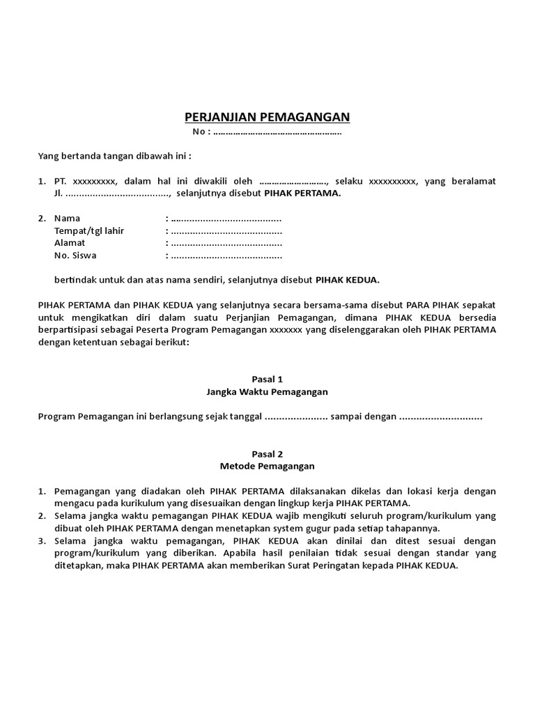 Template Perjanjian Pemagangan - To Share | PDF