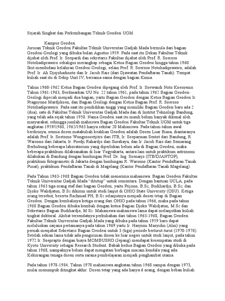 Sejarah Singkat Dan Perkembangan Teknik Geodesi UGM | PDF