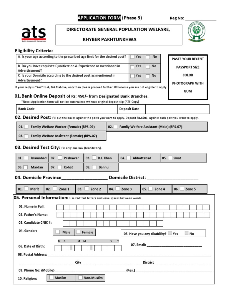 KPK Family Welfare Job Application Form | PDF | Academic Degree