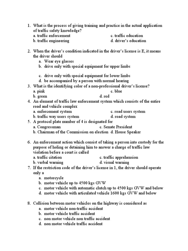 Traffic Test Review | PDF | Traffic | Traffic Collision
