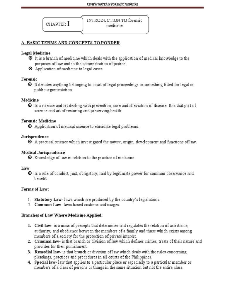 Forensic Medicine Review Notes | PDF | Autopsy | Death