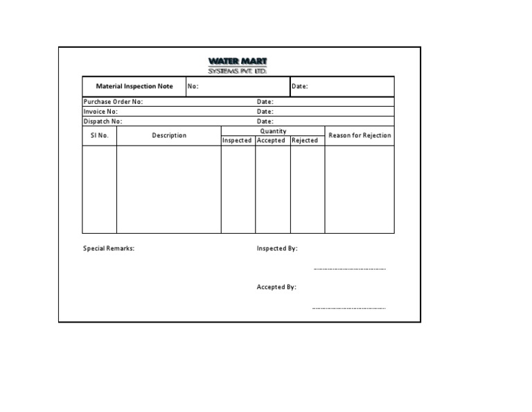 Material Inspection Report Template | PDF