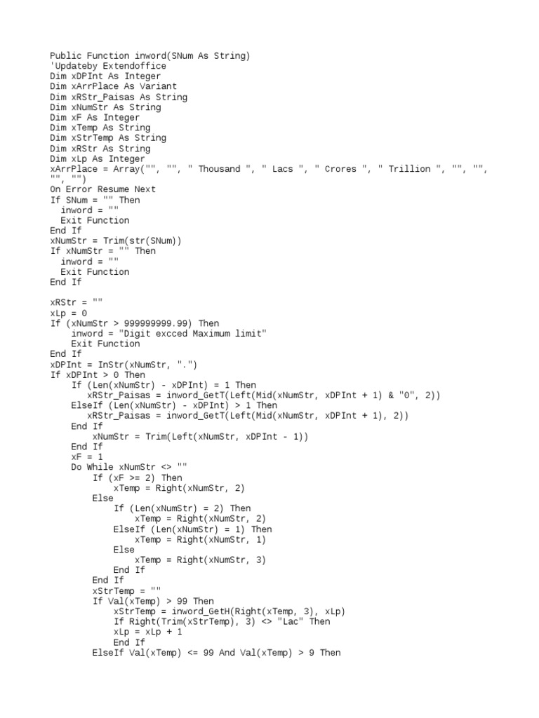 Number To Word Indian Rupee | PDF | Computer Programming | Software Engineering