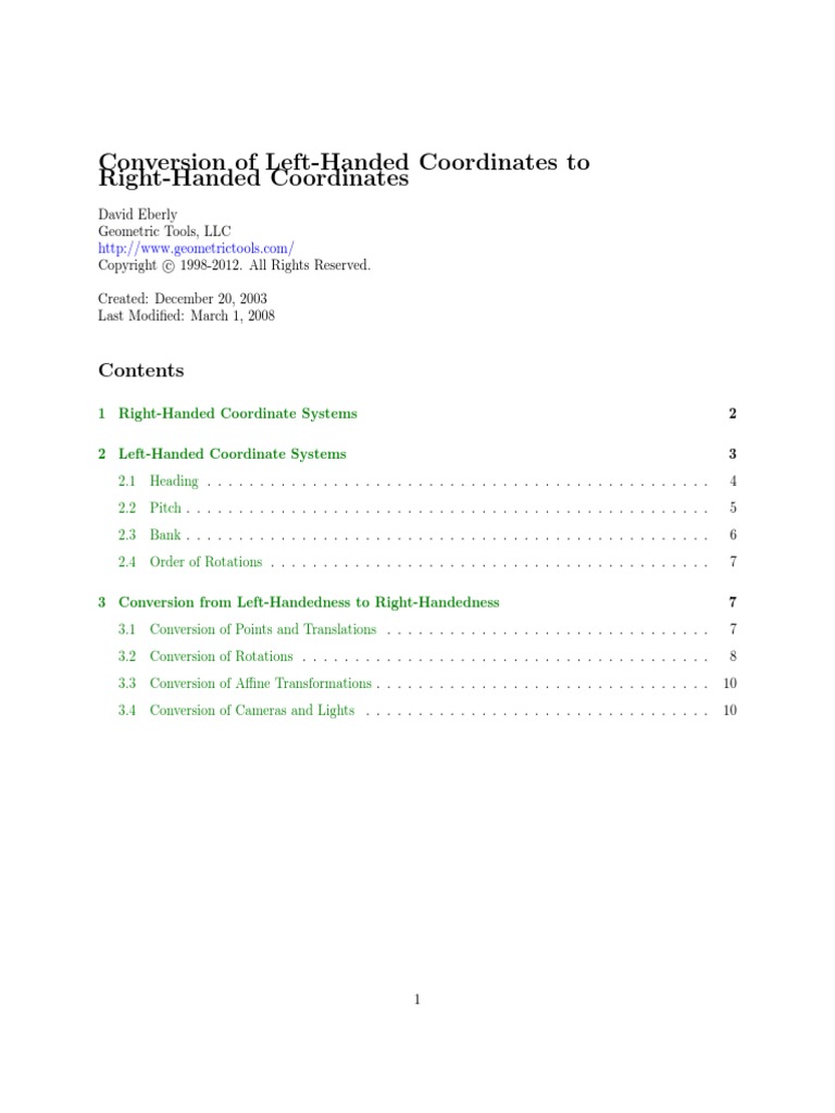 Conversion Of Left Handed Coordinates To Right Handed Coordinates Download Free Pdf 