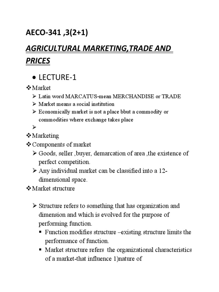 Agricultural Marketing, Trade and Prices: AECO-341, 3 (2+1) | PDF | Market (Economics) | Marketing