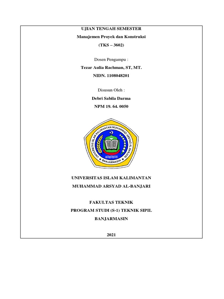 Uts Manajemen Proyek Dan Konstruksi - Debri Sabila Darma 19640050 | PDF