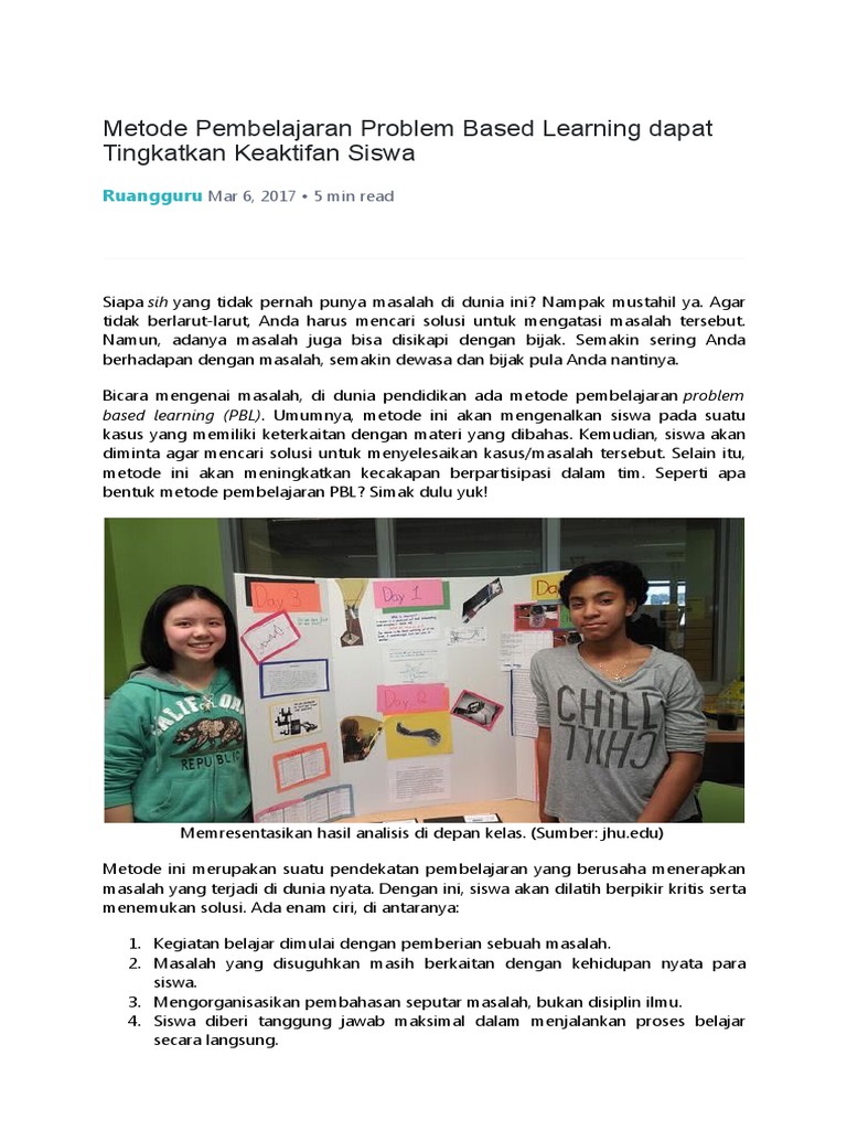 Metode Pembelajaran Problem Based Learning Dapat Tingkatkan Keaktifan ...