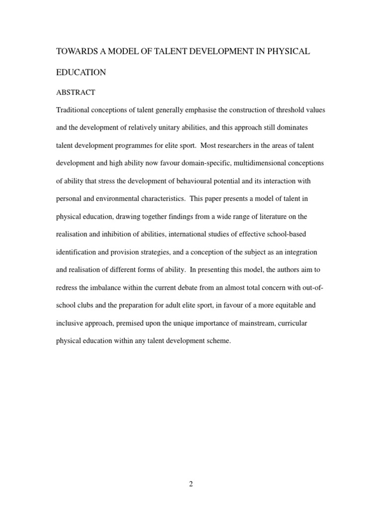 Towards A Model of Talent Development in Physical Education | PDF ...