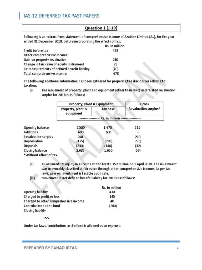 Aafr Ias 12 Icap Past Paper With Solution | PDF | Deferred Tax | Taxes