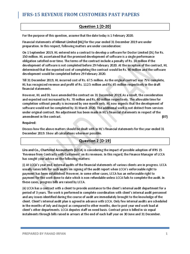 Aafr Ifrs 15 Icap Past Papers With Solution | PDF | Audit | Expense