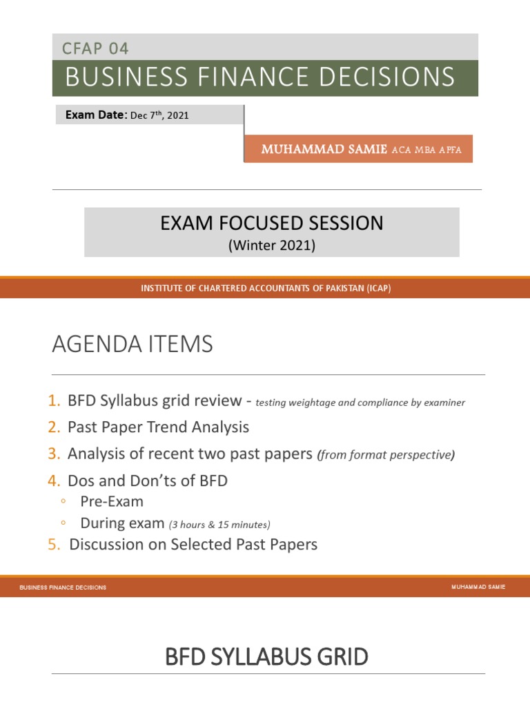 BFD Crash Course (ICAP) - Muhammad Samie - 12-11-2021 | PDF | Valuation ...