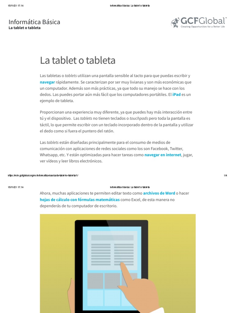 Informática Básica - La Tablet o Tableta | PDF | Tableta | Tecnologías ...