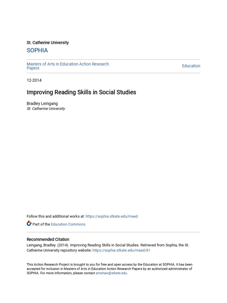 Improving Reading Skills in Social Studies | PDF | Reading ...