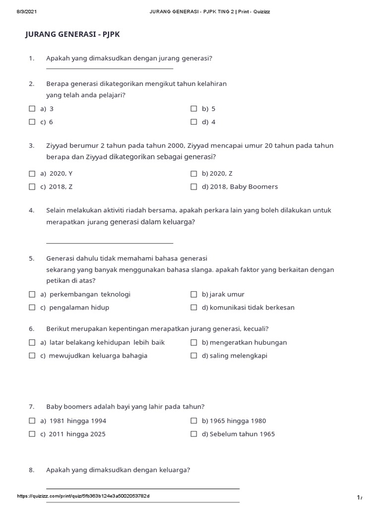 Jurang Generasi - PJPK Ting 2 | PDF
