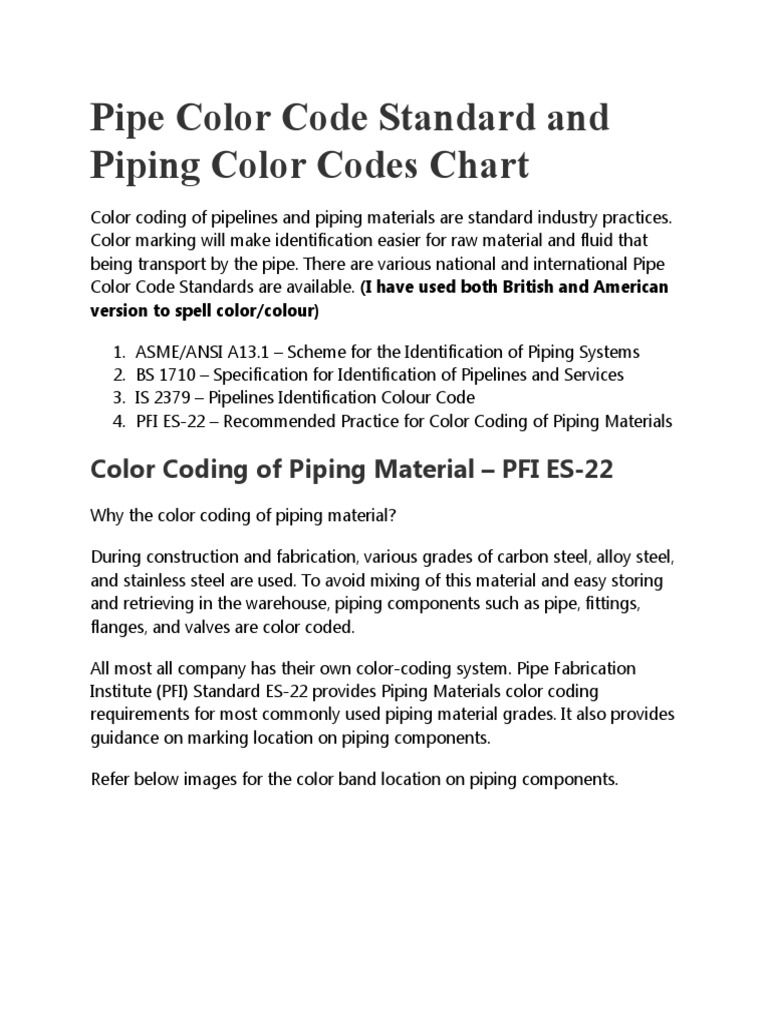 Industrial Pipe Color Coding Standards | PDF | Pipe (Fluid Conveyance ...