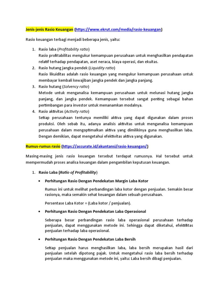 Jenis-Jenis Rasio Keuangan Dan Penyusunan Rasio Keuangan | PDF