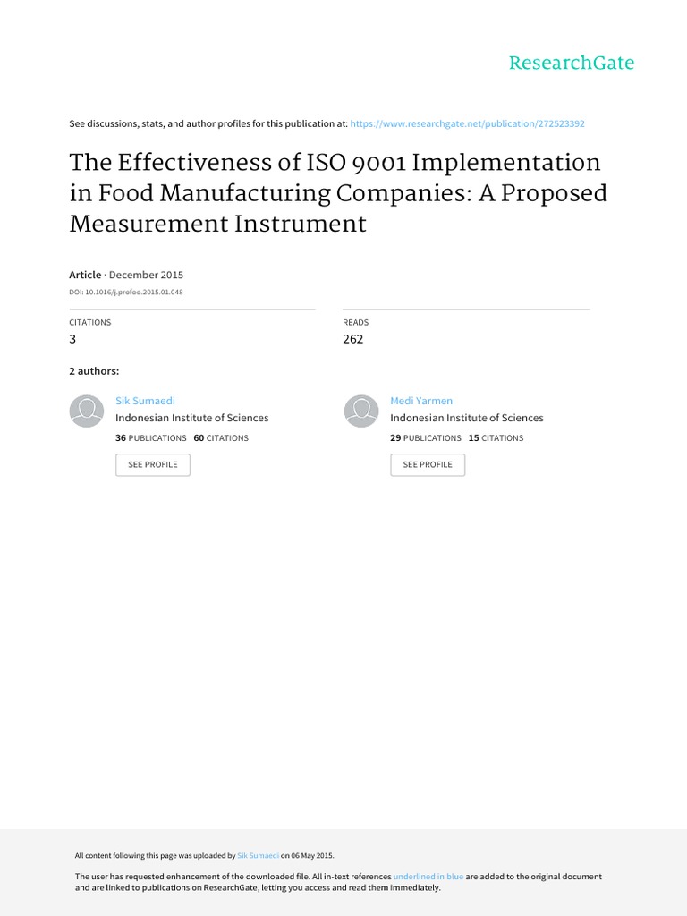 The Effectiveness of ISO 9001 Implementation in Fo | PDF | Iso 9000 ...