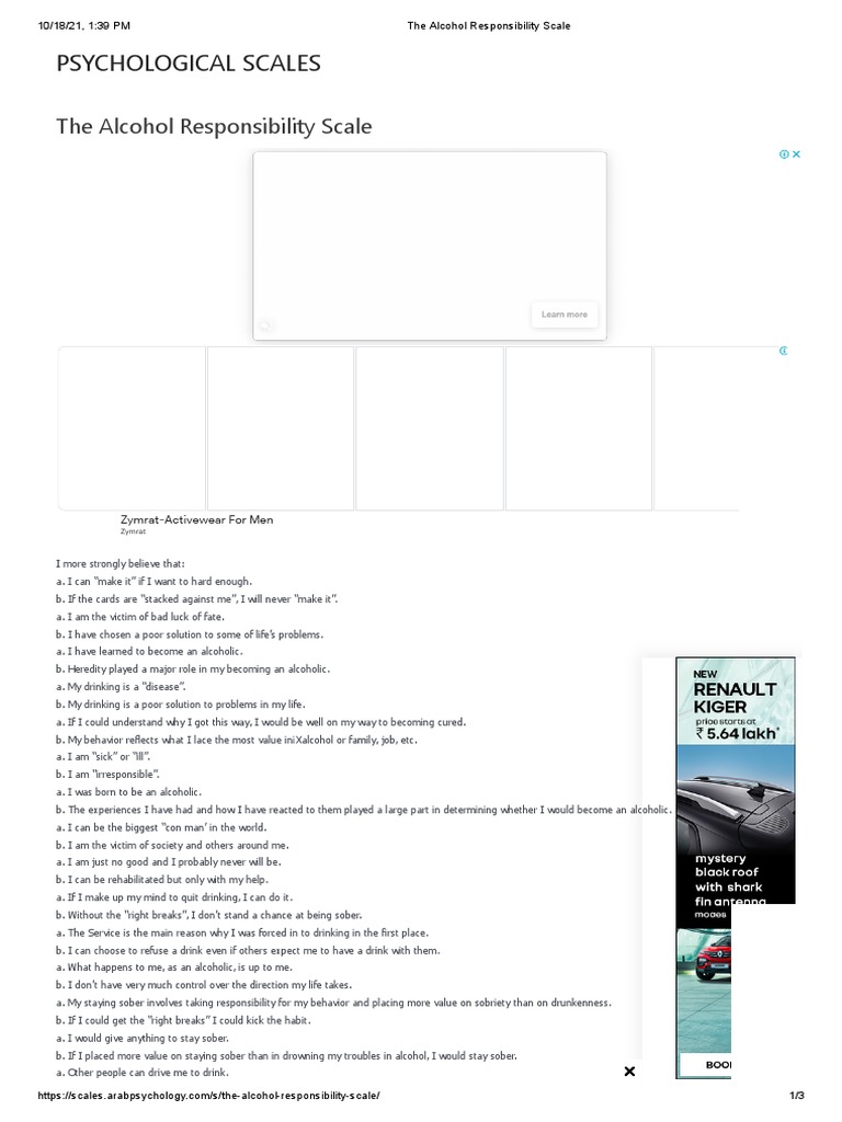 The Alcohol Responsibility Scale | PDF | Alcoholism | Sobriety