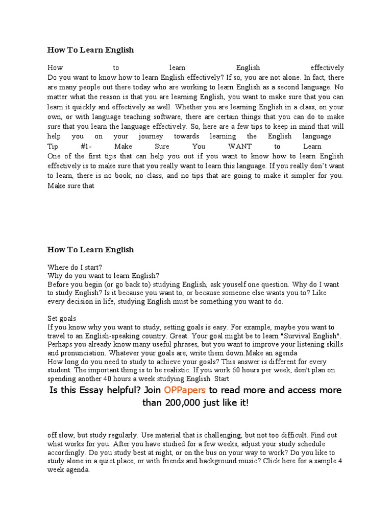 How To Learn English: Is This Essay Helpful? Join To Read More and ...