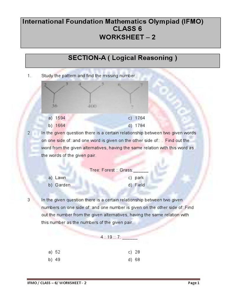 Class 6 Work Sheet No. 2 | PDF | Mathematics