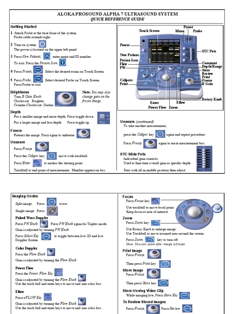 Aloka Prosound Alpha 7 Ultrasound System: Quick Reference Guide | PDF ...