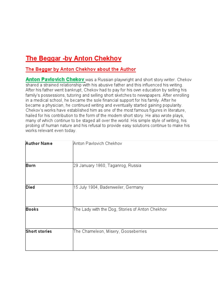 The Beggar by Anton Chekhov | PDF | Anton Chekhov