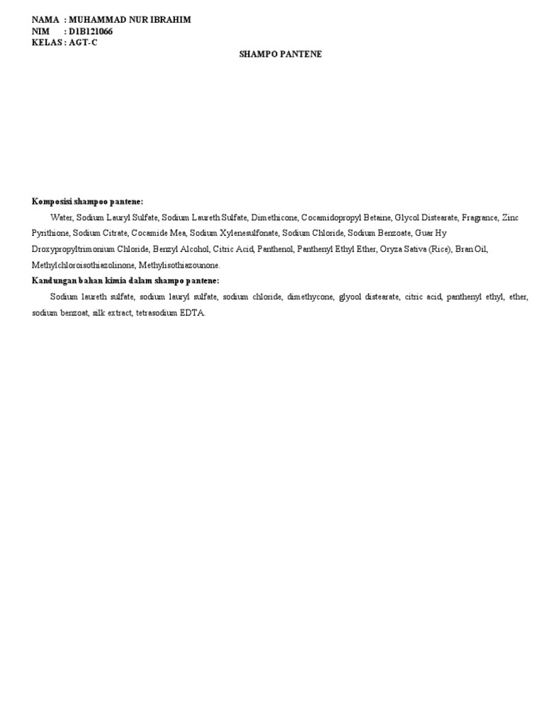 Pantene Shampoo Ingredient Analysis | PDF | Chemistry | Shampoo
