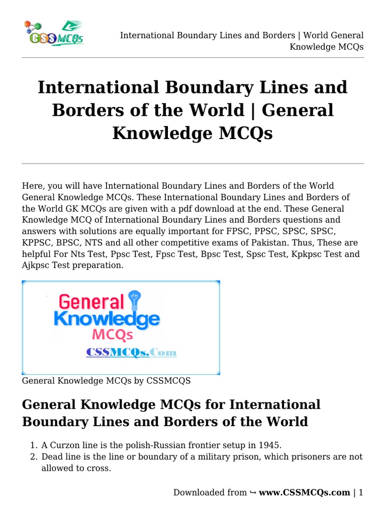 International Boundary Lines and Borders - World General Knowledge MCQs ...