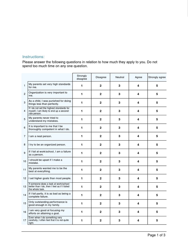 Frost Multidiamensional Perfectionism Scale | PDF | Perfectionism ...