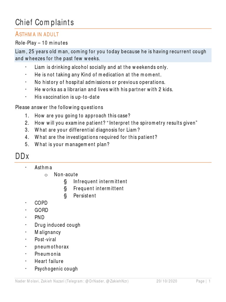 Note On Asthma in Adult | PDF | Asthma | Cough
