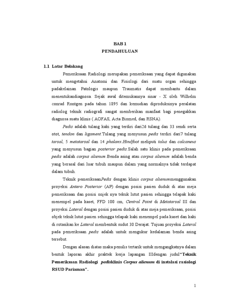 Teknik Rontgen Pedis untuk Corpus Alienum | PDF