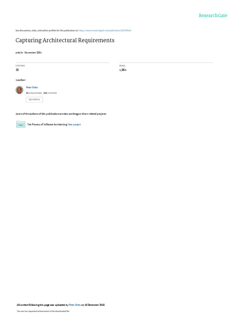 Capturing Architectural Requirements: November 2001 | PDF | Databases | Reliability Engineering