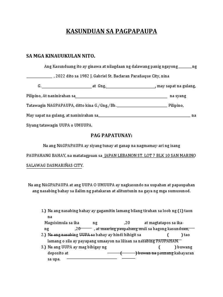 Kasunduan Sa Pagpapaupa | PDF