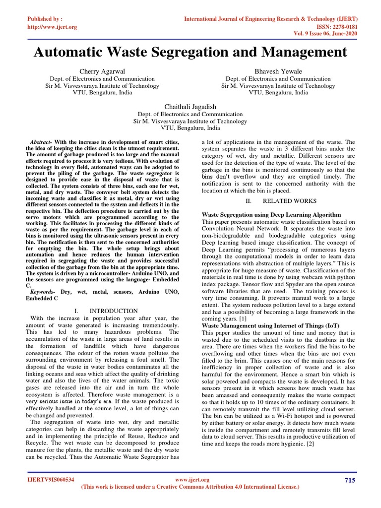 Automatic Waste Segregation and Management System Using Various Sensors for Effective ...