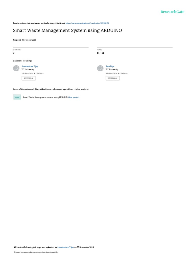Smart Waste Management System Using ARDUINO: November 2019 | PDF ...