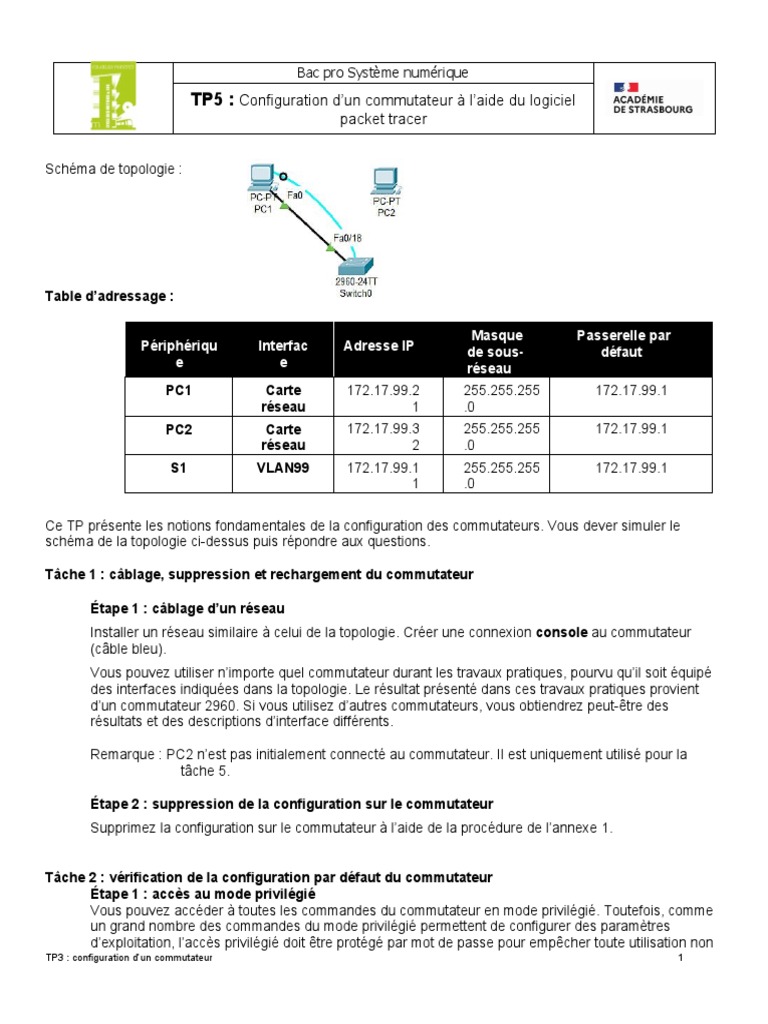 TP5 - Configuration - Base - Commutateur - Eleve | PDF | Ethernet ...