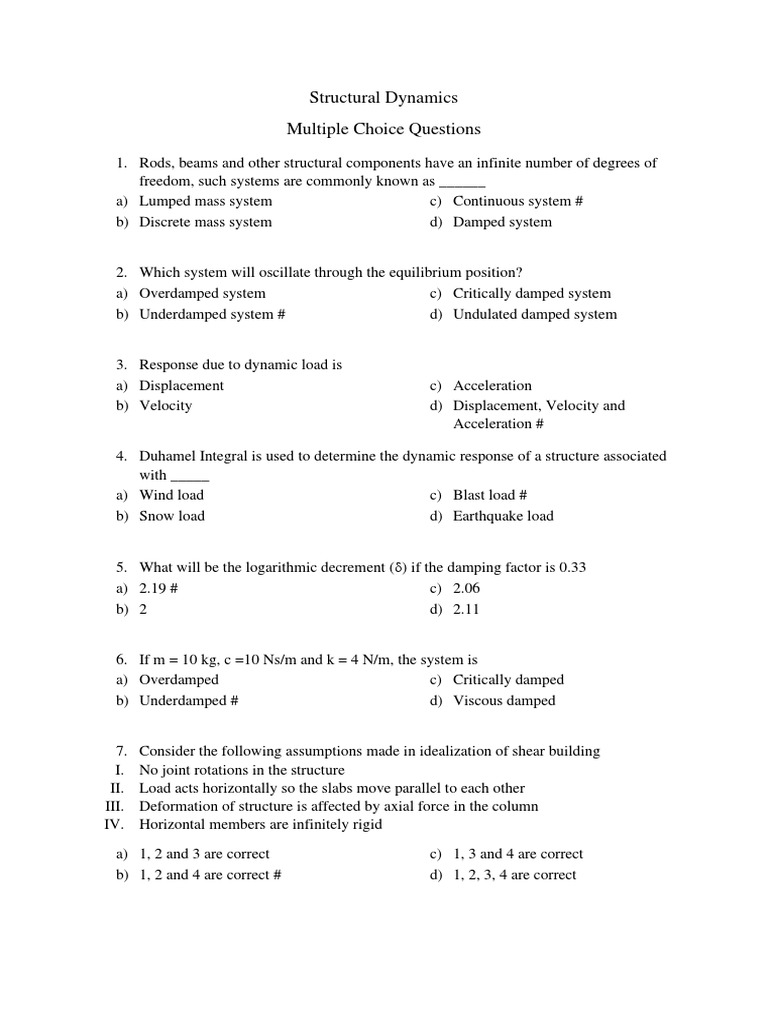 Structural Dynamics: Multiple Choice Questions on Continuous Systems ...