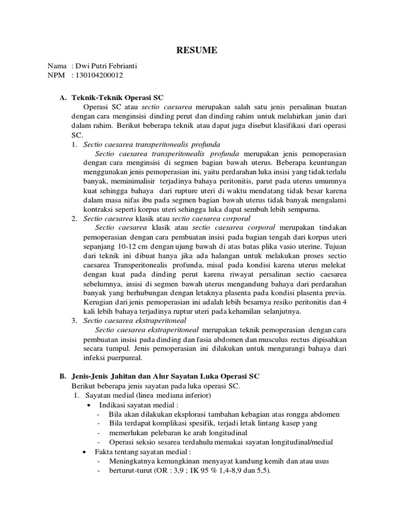 Operasi SC (Section Caesarea) | PDF
