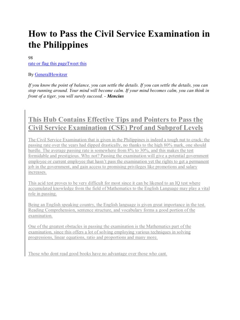 How To Pass The Civil Service Examination in The Philippines | PDF ...
