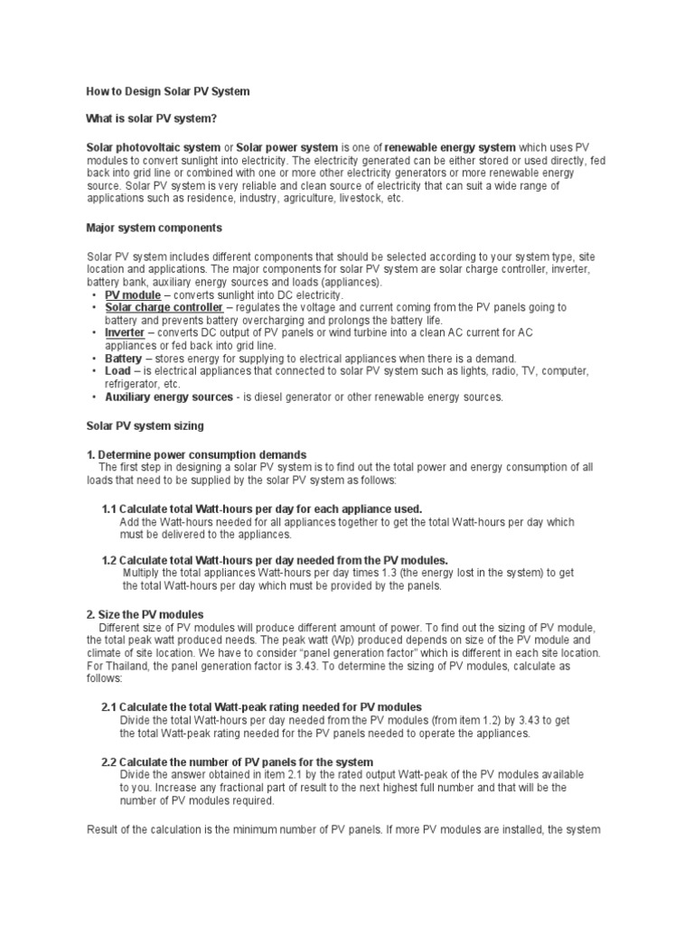 Designing a Solar PV System Guide | PDF | Photovoltaic System ...