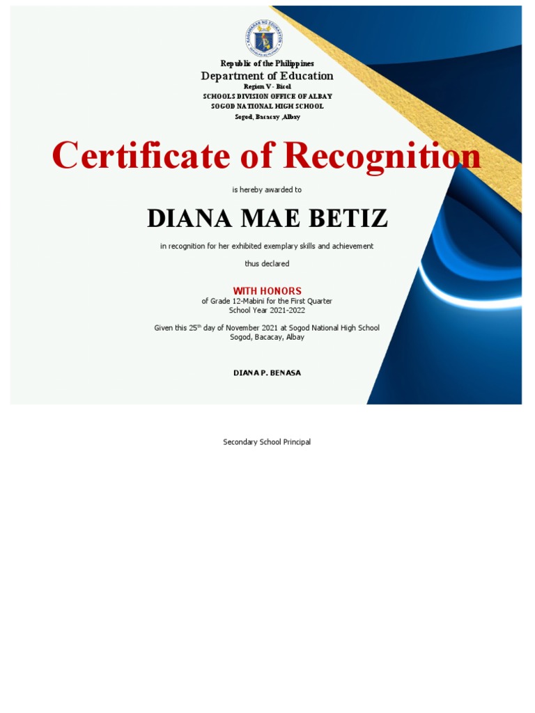 Academic Excellence Certificate | PDF