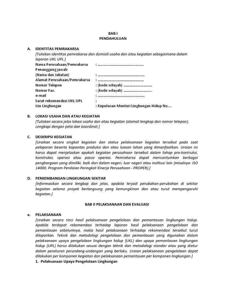 Format Pelaporan Implementasi UKL UPL | PDF