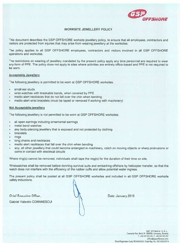 Worksite Jewellery Policy 2019 | PDF