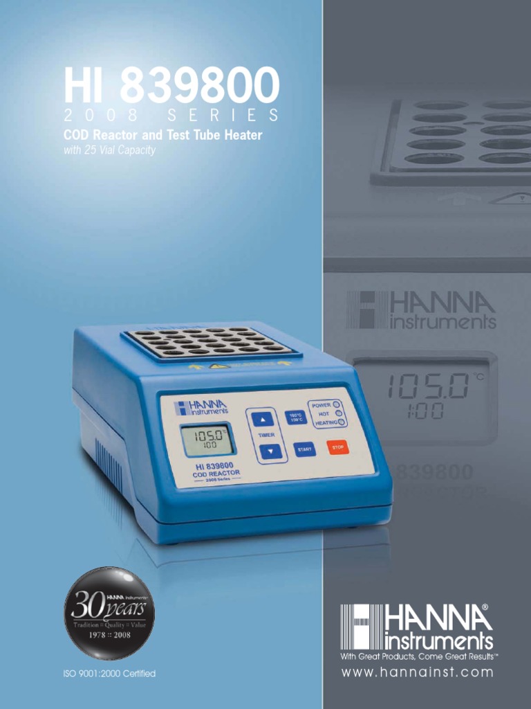 Hanna COD Test Tube Heater HI - 839800 - 2008 | Download Free PDF | Temperature | Thermometer