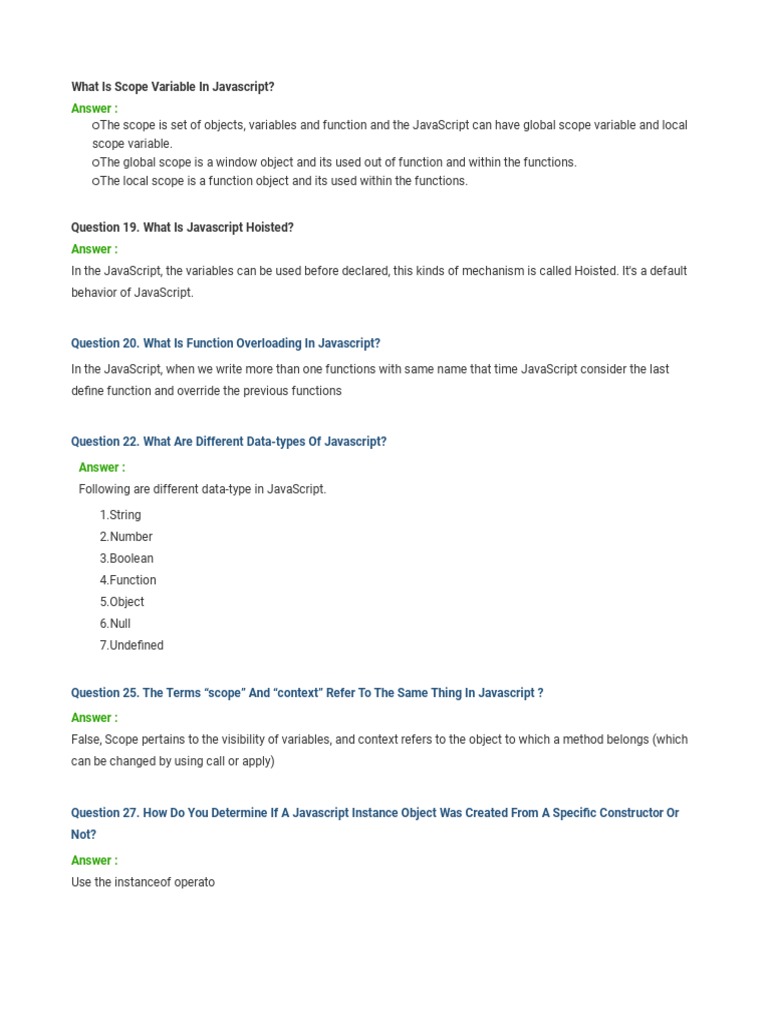 Answer:: What Is Scope Variable in Javascript? | PDF | Scope (Computer ...