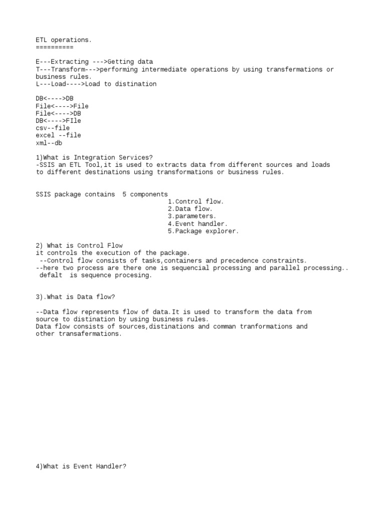An Insightful Overview of ETL Operations and Key SSIS Concepts | PDF | Control Flow | Sql