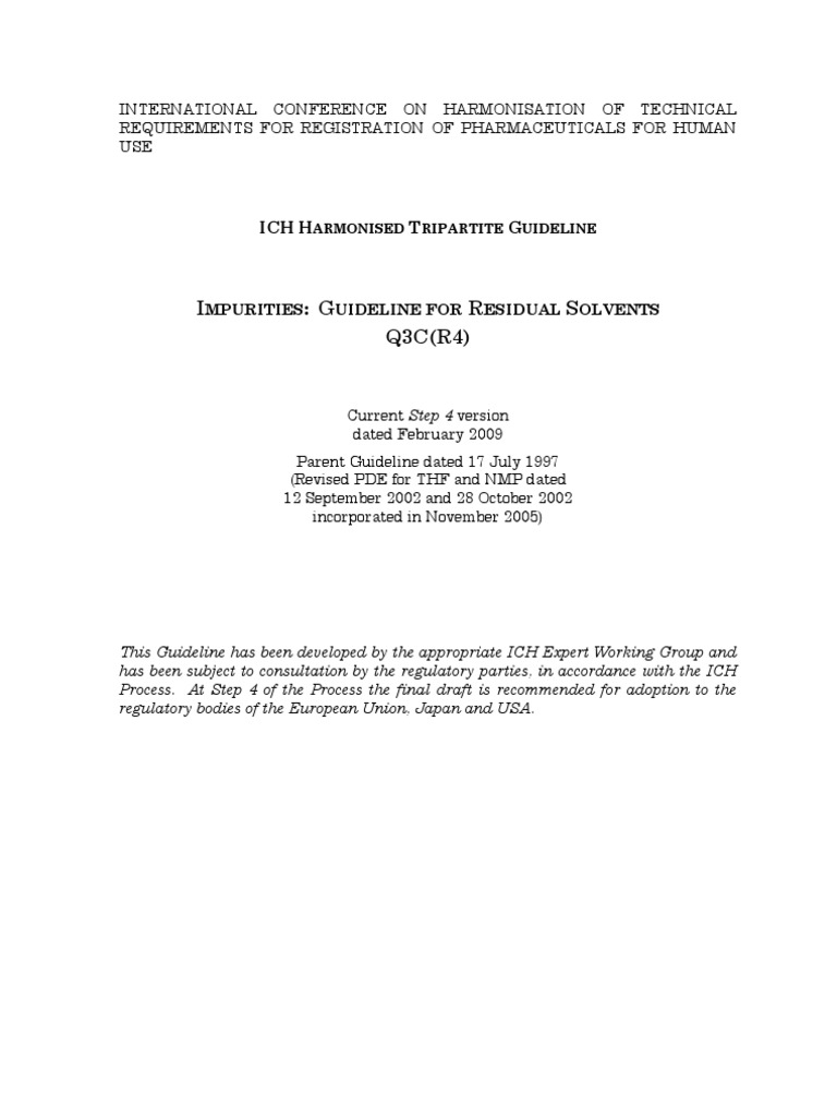 ICH Q3C(R4) Guidelines for Residual Solvents | PDF | Solvent | Chemical ...