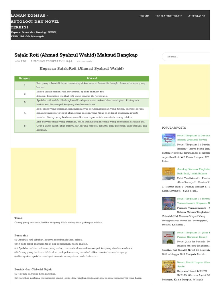 Sajak - Roti (Ahmad Syahrul Wahid) Maksud Rangkap Laman KOMSAS ...