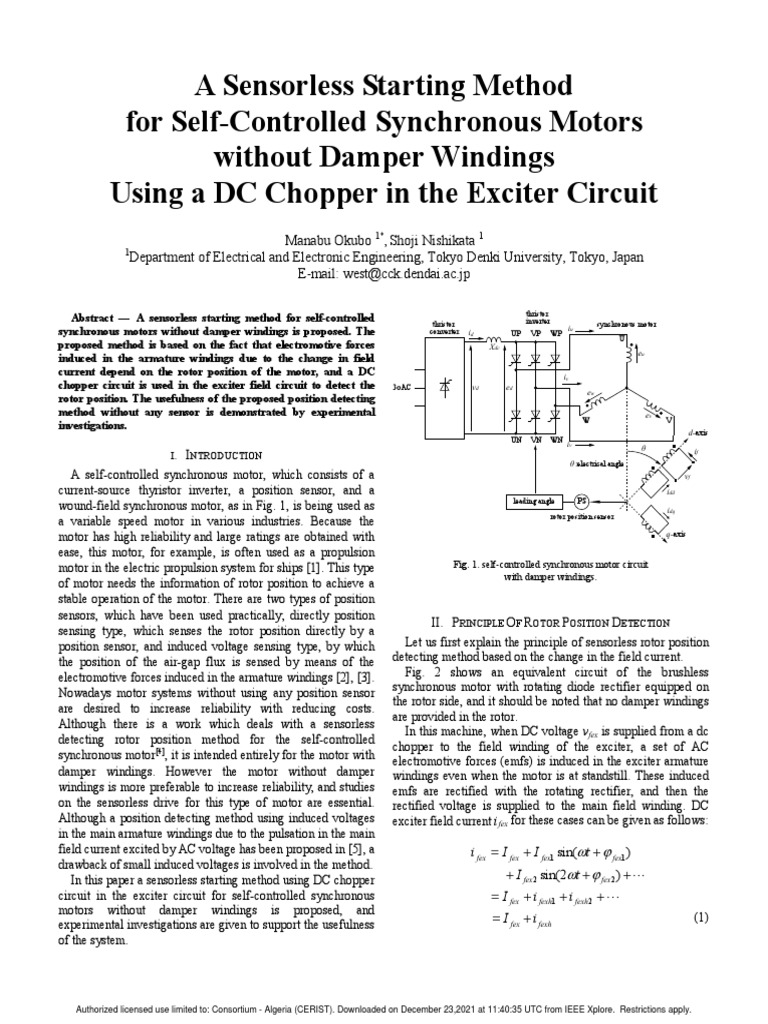 A Sensorless Starting Method For Self-Controlled Synchronous Motors ...