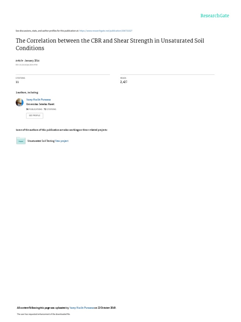 The Correlation Between The CBR and Shear Strength in Unsaturated Soil ...